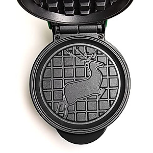 Nostalgia MyMini Personal Electric Reindeer Waffle Maker, 5-Inch Cooking Surface, Waffle Iron for Hash Browns, French Toast, Grilled Cheese, Quesadilla, Brownies, Cookies, Green
