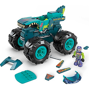 MEGA Construx Hot Wheels Monster Trucks Toy Car Building Set, MEGA-Wrex with 187 Pieces, 1 Micro Action Figure Driver, Red, Kids Age 5+ Years