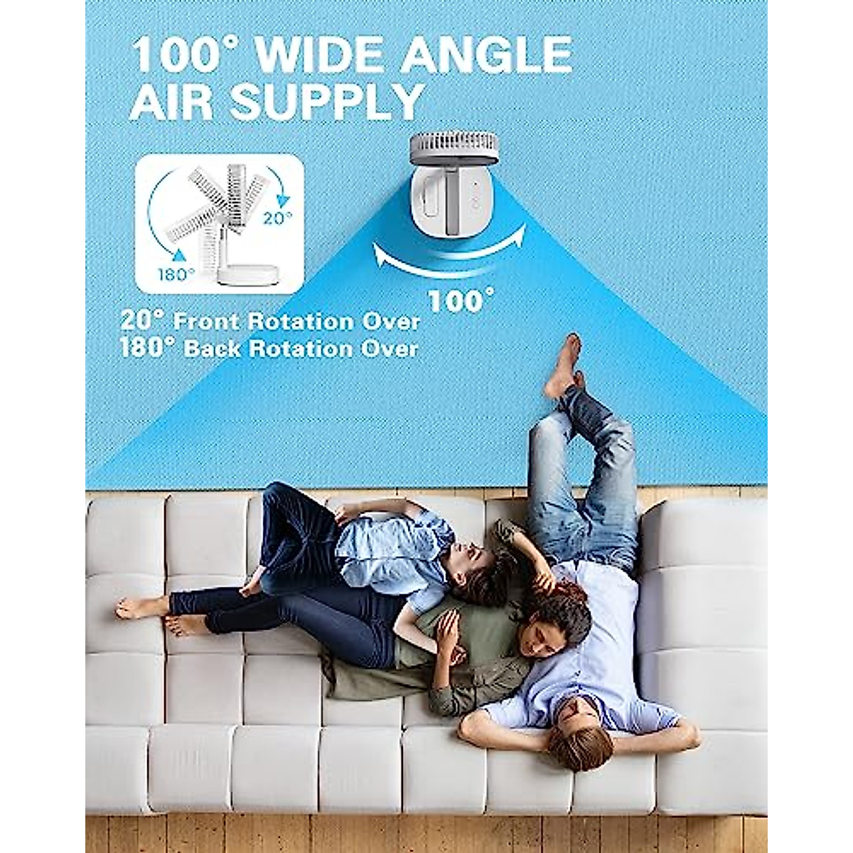 esemoil Portable Foldable Fan for Travel, 8" Oscillating Rechargeable Fan with Remote, 7200mAh Rechargeable Folding Standing Table Fan with 4 Speeds, Floor Pedestal Fan for Bedroom Office Travel Camp