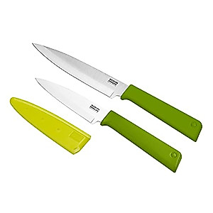 KUHN RIKON Colori+ Classic 2-Piece Paring Knife and Utility Knife Set with Safety Sheaths, Green