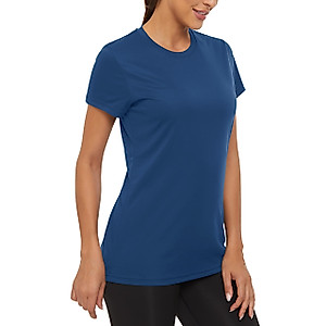MAGCOMSEN Running Tops for Women Dry Fit Shirts Short Sleeve T-Shirts UPF 50+ Sun Protection Clothing Teal Shirts Cool Tee Shirts Blue Grey,L