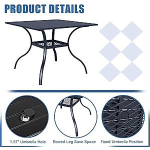 SOLAURA 5-Piece Outdoor Patio Dining Set, 4 Person Outside Table and Chairs Set, Metal Stacked Chairs of 4, Slat Table Top with 1.57" Umbrella Hole (Black)