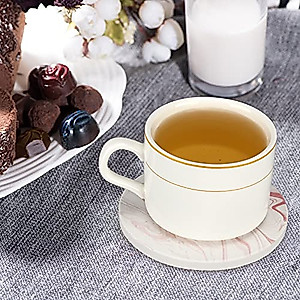 6 Pcs Cute Pink Marble Coasters with Holder Absorbent Ceramic Cup Coasters Best Decorative Round Cool Coaster Set Bar Modern Coasters Table Drink Coasters