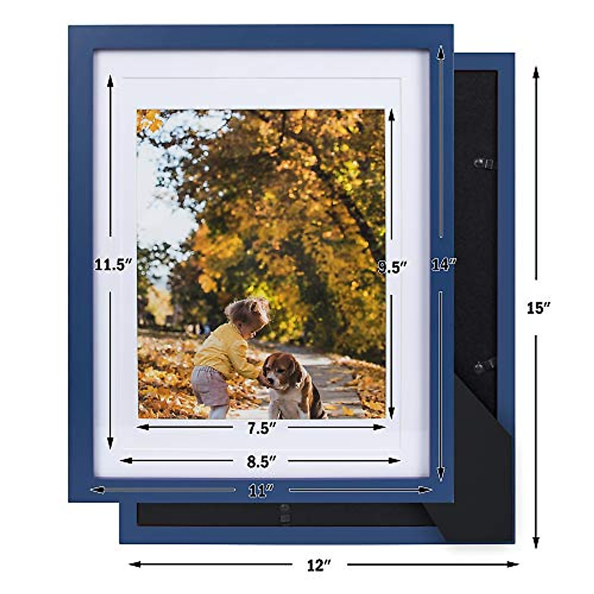 Beyond Your Thoughts Blue 11X14 with Matted for 8X10 or 9x12 Real Wood + Real Glass (Hang/Stand) Picture Photo Frame for Wall and Table Top-Mounting Hardware Included(1 Pack)