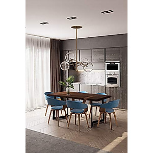 SIMPLIHOME Lowell Bentwood Dining Chair, Blue Linen Look Fabric and SOLID WOOD, Rounded, Upholstered, For the Dining Room,