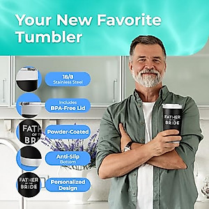 SassyCups Father of the Bride Stainless Steel Vacuum Insulated Tumbler Cup with Lid and Straw - Gift for Dad, Bride, Bridal Shower, Wedding, Engagement Party - Travel Tumbler Bride's Dad Gift -