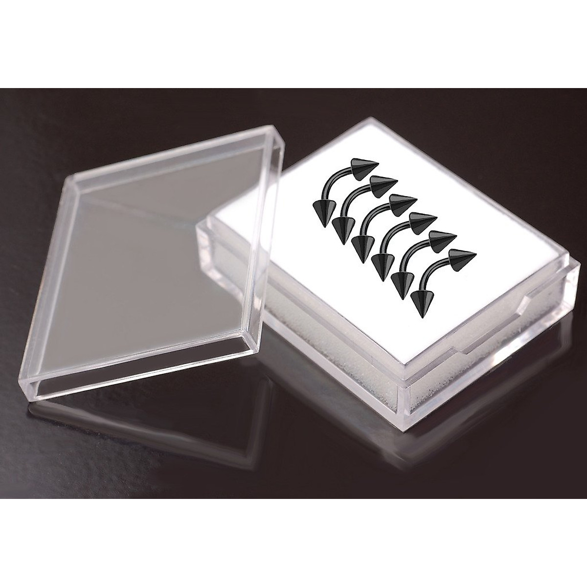 bodyjewellery 6pcs 16g Curved Barbell Cartilage Lip Tragus Eyebrow Forward Helix Conch Daith Earring Black Vertical Labret Spike - 10mm