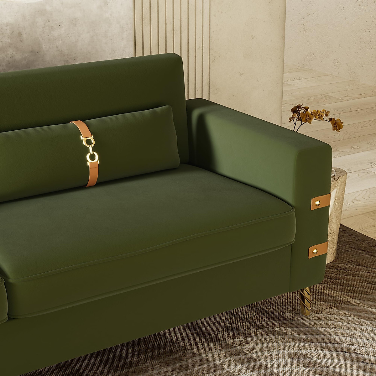 LostCat 85'' Velvet Sofa, Chesterfield Velvet Comfy Sofa Couch with Extra Deep Seats, Upholstered Mid-Century Modern Love seat, Modern Sofa- 3 Seater Sofa with Extra Deep Seats, Green