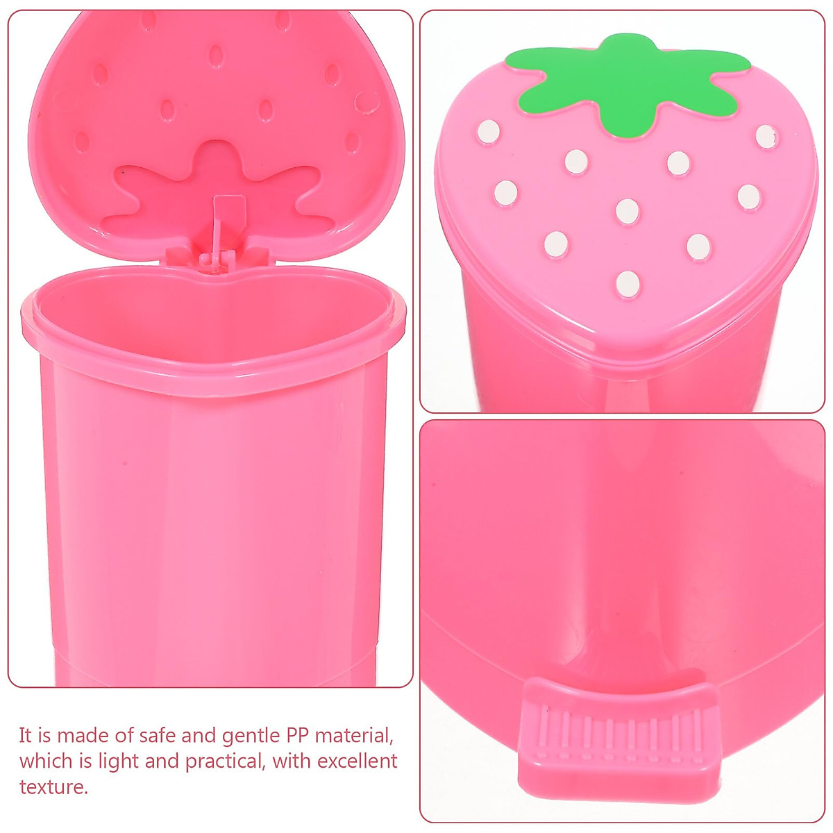 Garneck Strawberry Trash Can, Mini Strawberry Trash Bin Cute Pink Trash Can Kawaii Garbage Can Plastic Garbage Container with Lid Bathroom Bedroom Decor