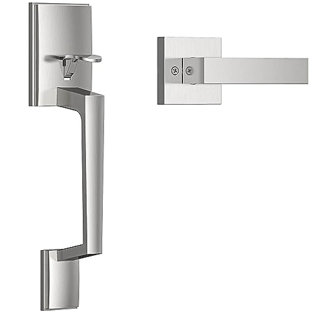 Brightify Front Door Handle, Modern Exterior Door Handle with Passage Door Lever, Front Entry Door Handle No Lock, Reversible for Left & Right Handed Door, Lower Half Grip - Satin Nickel Finish