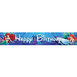 The Little Mermaid Theme Happy Birthday Banner 118in x 20In Underwater World Mermaid Ocean Nautical Backdrops Indoor Outdoor Decor for Princess Prince Birthday Party Backdrop Decoration Supplies