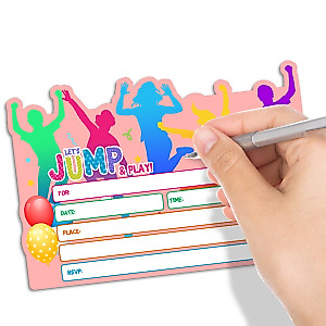 Simimi art 30 Bounce House or Jumping Party Invitations with Envelopes - Trampoline Jump Birthday Invite - Trampoline Birthday Party (pink)