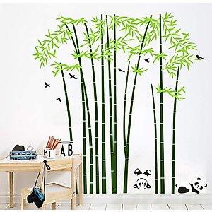 Mix Decor Tree Wall Sticker - Cute Panda Bamboo Tree Wall Decal Large Family Forest for Livingroom Kid Baby Nursery Room Decoration Party Birthday Gift,75x79 Inch Green