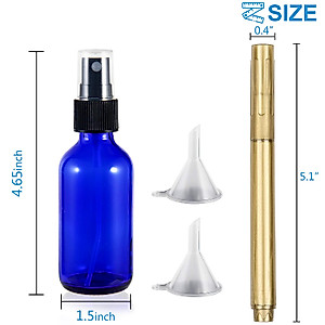 Ruckae 2 oz Glass Spray Bottles-18 Piece Set - With Funnel and Gold Glass Pen,Black Fine Mist Sprayers (Blue)