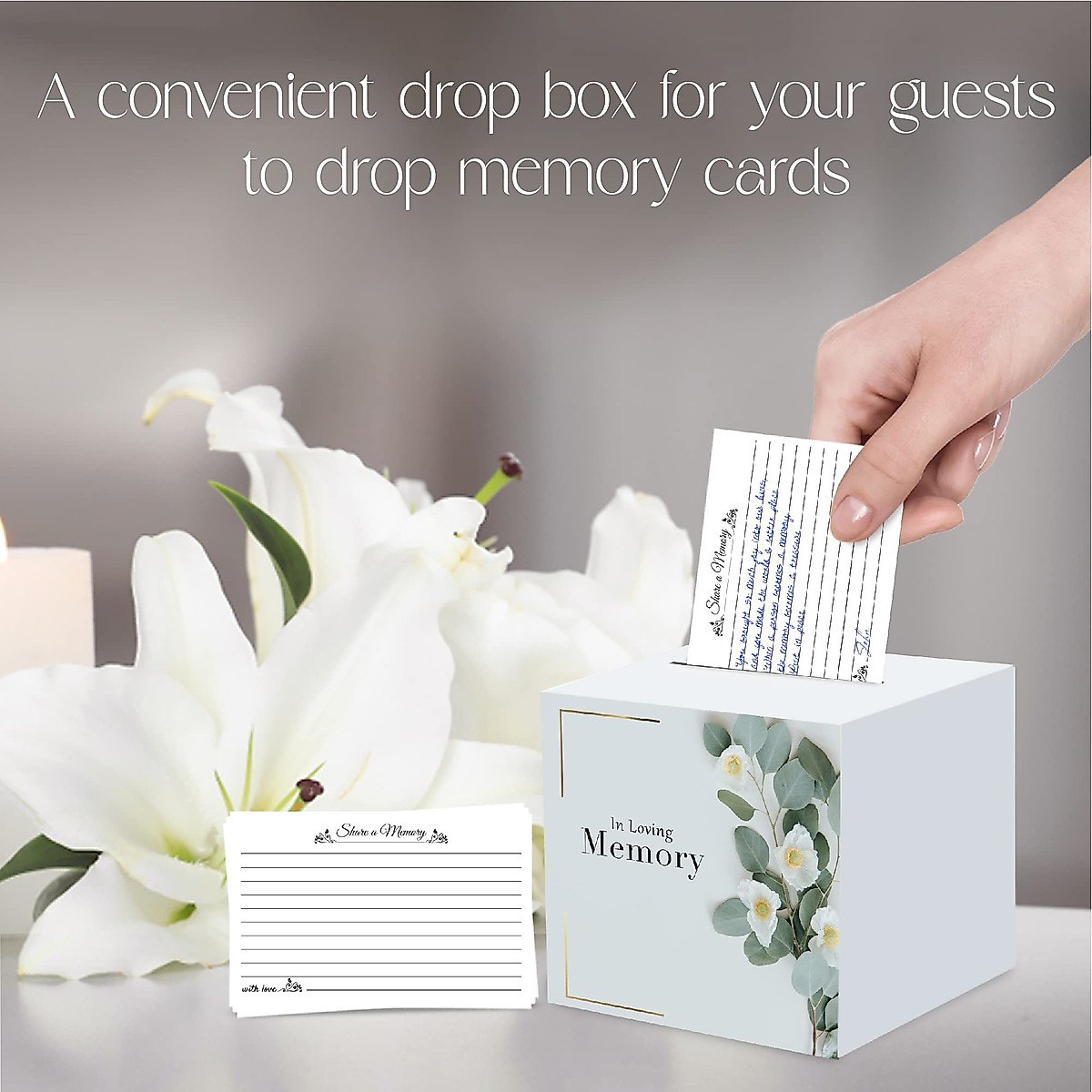 7 pcs Guest Book Set, Funeral Guest Book, Includes: Guestbook, 50 Memory Cards, Ball Pen+Pen Stand, Table Sign, Card Box, Mailer Box, Celebration of Life Guest Book, Registry Book, Memory Book