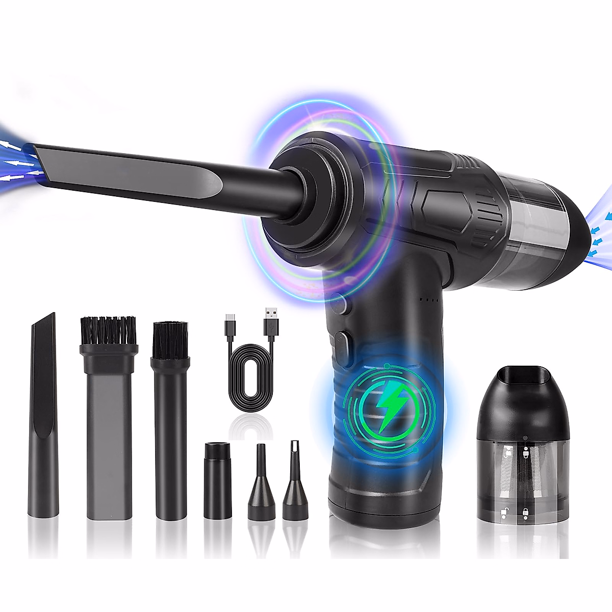 Bsteciar Compressed Air Duster, 3 in 1 Electric Air Duster/Mini Computer Vacuum/Inflat Swim Ring, Portable Handheld Air Blower for Keyboard, Car, Home, 3 Speeds