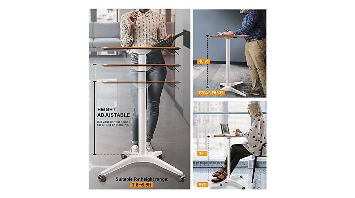 HAOOAH 47" Mobile Standing Desk - Adjustable Walnut Workspace