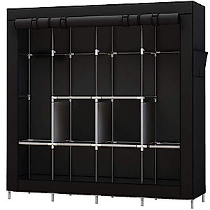 UDEAR Portable Closet Large Wardrobe Closet Clothes Organizer with 6 Storage Shelves, 4 Hanging Sections 4 Side Pockets,Black