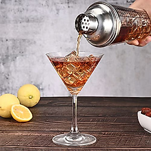 Etens Glass Cocktail Shaker, Martini Shaker 14oz with Recipes on Side | Clear Bar Shaker with Measurements | Built in Strainer with Seal | Crystal Drink Margarita Shakers Bartending