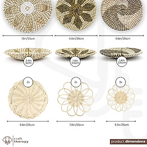 Woven Wall Basket Decor - Set of 9 Handcrafted, Decorative Hanging Wall Baskets - Craft Therapy Rattan and Seagrass Wall Basket Decor set - Ideal for your Cozy home Wall, Farmhouse, Kitchen & More