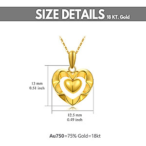 18kt Real Gold Heart Necklaces for Women, Forever Love You Gold Luster Love Hearts Pendant Anniversary Jewelry Gifts for Her, Mom, Wife, 18 Inch