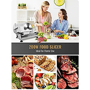 Meat Slicer, Anescra 200W Electric Deli Food Slicer with Two Removable 7.5’’ Stainless Steel Blades and Food Carriage, 0-15mm Adjustable Thickness Meat Slicer for Home, Food Slicer Machine- Silver