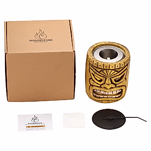 Roundfire Tiki 1 Tabletop Fire Pit - Ethanol Fire Pit, Fire Bowl, Mini Personal Fireplace for Indoor & Garden - Bio Ethanol Fuel