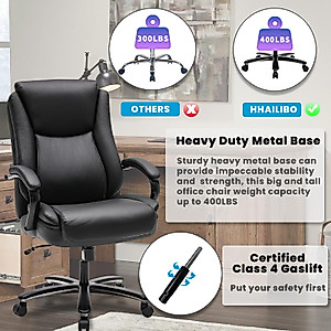 H HAILIBO Office Chair, High Back Big and Tall 400lbs Executive Desk Chair, Bonded Leather Ergonomic Computer Chair with Armrest, Adjustable Height and Swivel Wheels, Black