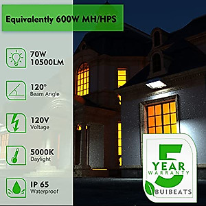 bulbeats 4 Pack 70W LED Flood Light Outdoor, 10500LM Eqv.250W Flood Security Light, 5000K Knuckle Mount, IP65 Waterproof Outdoor Lighting for Tree/Yards/Advertising Boards
