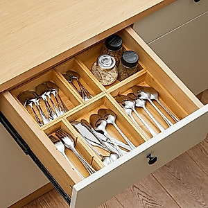 Fabsome Drawer Organizer, Set of 9 Bamboo Wood Kitchen Makeup Desk Junk Tea Drawer Storage Boxes Bins for Cutlery Silverware Utensils Flatware, Small Wooden Container Tray for Bathroom, Office
