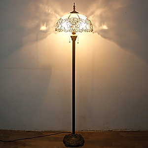 WERFACTORY Tiffany Floor Lamp Crystal Bead White Stained Glass Standing Reading Light 16X16X64 Inches Antique Pole Corner Lamp Decor Bedroom Living Room Home Office S508W Series
