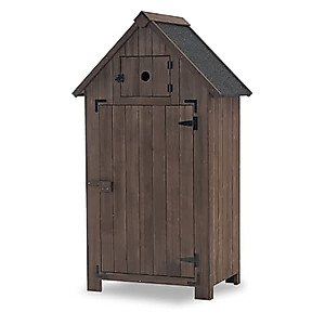 MCombo Outdoor Wood Storage Cabinet, Small Size Garden Cupboard with Door and Shelves, Outside Tools Shed for Patio (30.3"x21.2"x53.9") 0733 (Brown)
