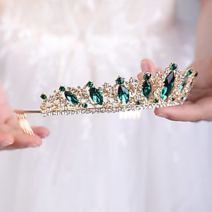 JWICOS Crystal Tiara with Comb for Women Queen Crown Wedding Bridal Party (Green)