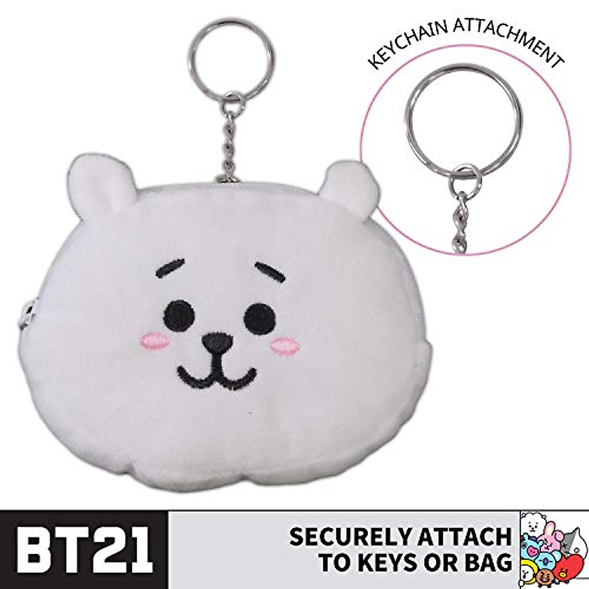 Concept One BT21 LINE FRIENDS Small Coin Purse Wallet with Keychain, RJ, One Size
