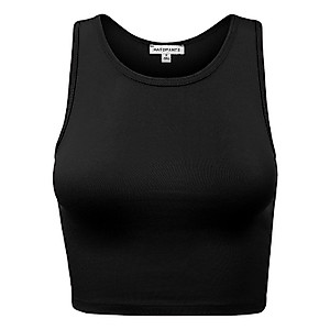 Camisole Crop Tank Top Sexy High Crew Boat Neck Slim Classic Knit Fit Black M