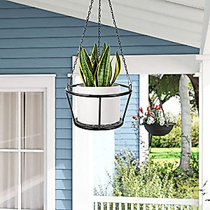 ARTORA 2 Pack Metal Plant Hanger, Modern Plant Hanging Basket Decorative Black Plant Pot Holder Flower Planter Hanging Chain for Balcony Porch Indoor Outdoor Home Decor (Black 2PCS)