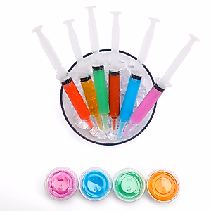 50 Pack Shot Set Include 24 Pcs 0.7 oz Shot Syringes 24 Pcs 2 oz Shot Cups with Lids and 2 Pcs 1 Liter Acrylic Bucket for Birthday Thanksgiving Halloween Christmas Bachelorette Theme Party