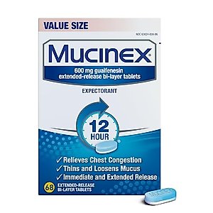 Chest Congestion, Mucinex 12 Hour Extended Release Tablets, 68ct, 600 mg Guaifenesin Relieves Chest Congestion Caused by Excess Mucus, #1 Doctor Recommended OTC Expectorant
