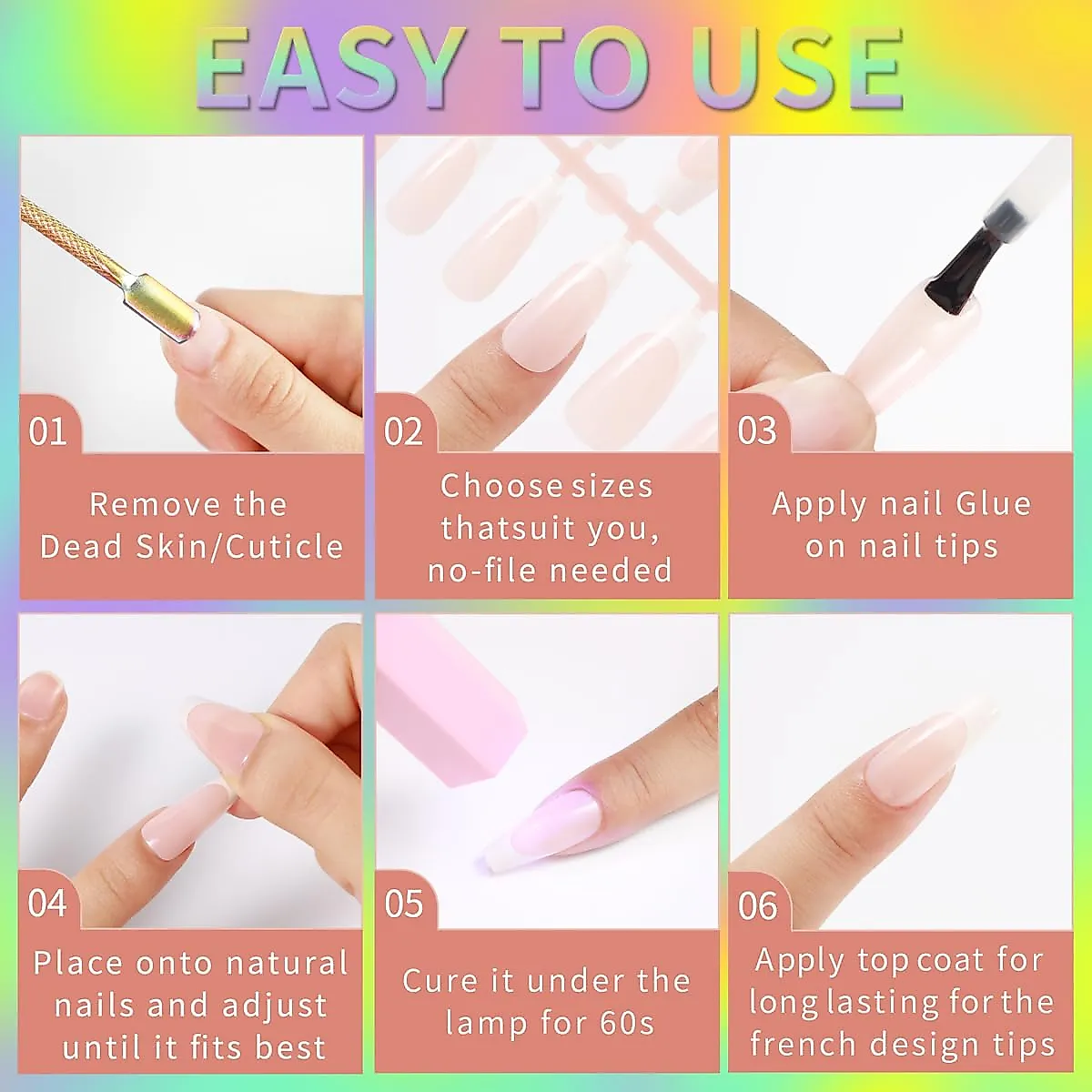 Monja Gel Press On Nails 144pcs French Tips Short Square Nail Tips Soft Gel Fake Nails 10 Sizes Strong Adhesion Nails Faster to Extension Brown White Colors