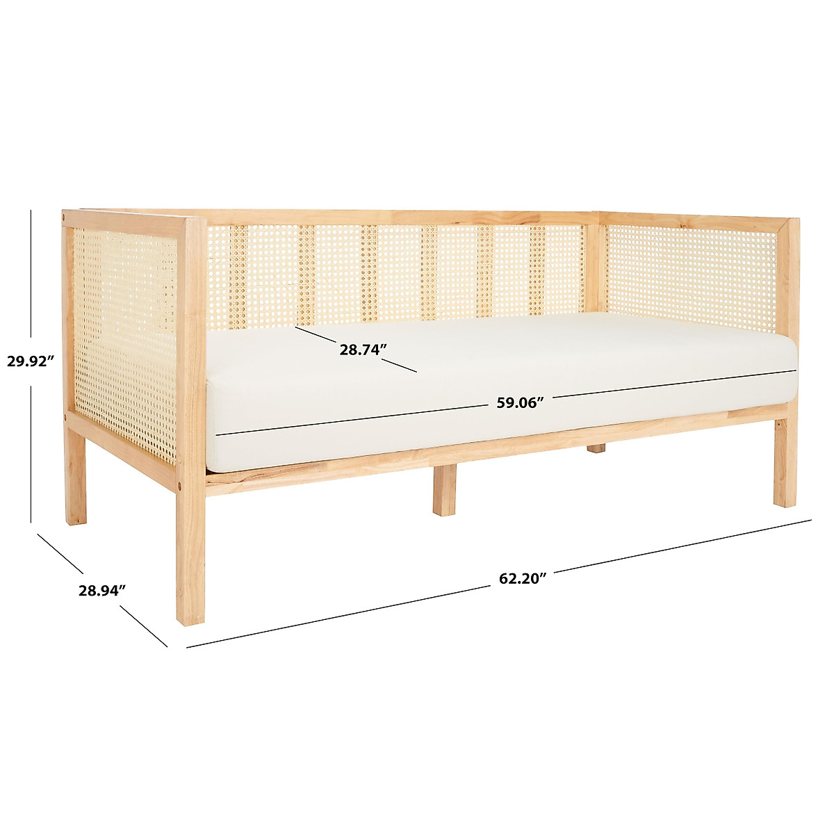 SAFAVIEH Home Collection Dune Coastal Natural Rattan 3-Seater Sofa with White Cushion (Fully Assembled)