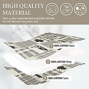 SahSahCasa Quilt Queen Size, 100% Cotton Quilt, Rustic Lodge Farmhouse Queen Quilt Bedding Set Bedspread, Reversible Lightweight Cabin Patchwork Plaid Comforter for Queen Bed, Brown/Cream, 3-Piece