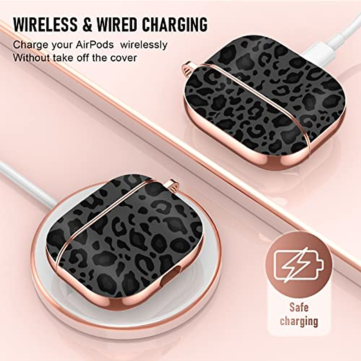 Maxjoy Airpods 3rd Generation Case,Protective Shockproof Cover with Keychain Compatible,Cute AirPods 3rd Generation Case Cover, Apple airpod 3 case,for Girls and Women and Men （Leopard print on black）