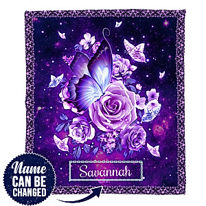 Toyshea Butterfly Blanket Personalized for Women Girls Kids Baby Teen 30"x40" 50"x60" 60" x80 Purple Butterflies Rose Soft Fleece/Sherpa Blankets Throw Mothers Day Butterfy Gifts Customized Name