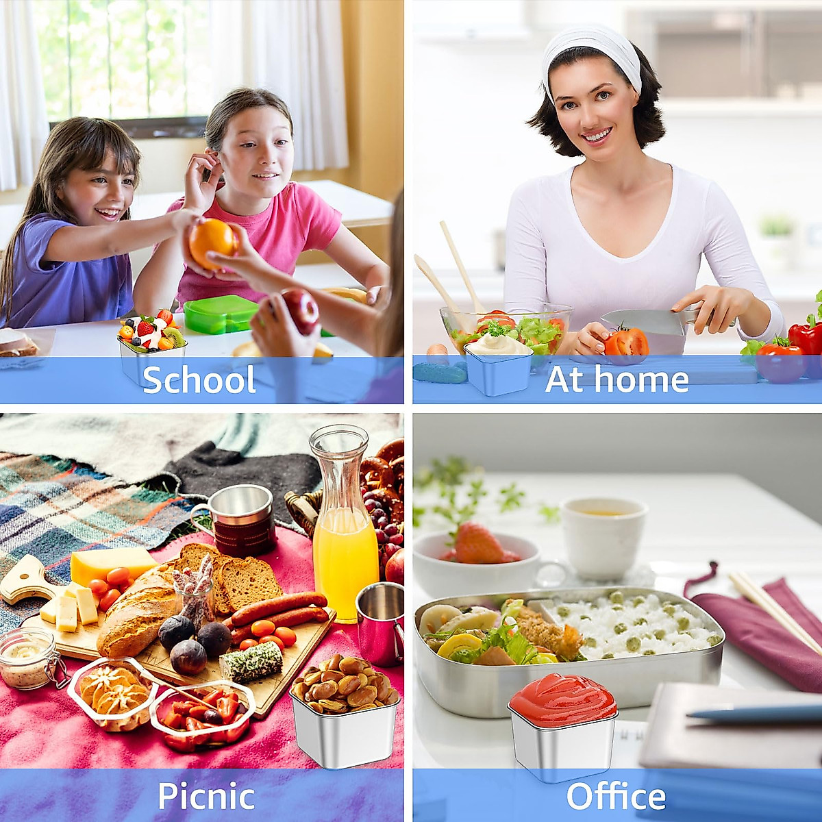 3Pack Stainless Steel Snack Containers 6oz Snack Box Container Leakproof Stainless Steel Snack Cups with Silicone Lids Portable Snack Containers Stackable Freezer Dishwasher Safe for Daycare School