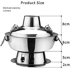 stainless steel hot pot Chinese Charcoal hotpot, Chinese meats fondue Lamb outdoor cooker picnic cooke (1.9-QT, silver)