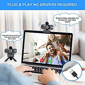Webcam with Microphone for Desktop, 1080P HD USB Computer Cameras with Privacy Cover&Webcam Tripod, Streaming Webcam with Flexible Rotatable Wide Angle Webcam for PC Zoom Video/Gaming/Laptop/Skype