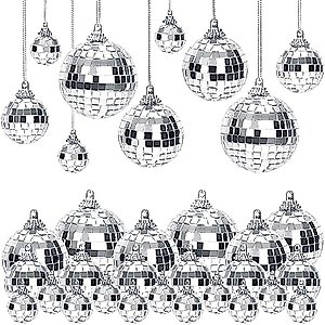32Pcs Mirror Disco Ball Decorations,Mini Mirror Disco Ball 70s Disco Party Hanging Ornaments,Reflective Disco Ball for Holiday Party Decor with Rope(2.4 Inch, 2 Inch, 1.6 Inch, 1.2 Inch)