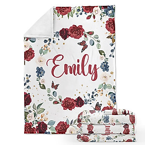 ZouZou Personalized Monogram Baby Blankets with Name, Customized Baby Blanket for Girls, Roses Baby Blanket, Best Gift for Baby, Newborn, New Mom, Super Soft Plush Fleece, 30 x 40 inch
