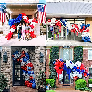 Bonropin Red White and Blue Balloons Garland Kit with Patriotic Theme Foil Fringe Curtain for Graduation Party Supplies Nautical Veterans Memorial Day 4th of July Balloon Arch Decorations