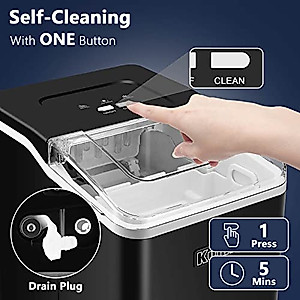 KUMIO Ice Machine Maker Countertop, 9 Bullet Ice Fast Making in 6-8 Mins, 26.5 lbs in 24 hrs, Self-Cleaning Portable Ice Maker Machine with Scoop and Basket, Black